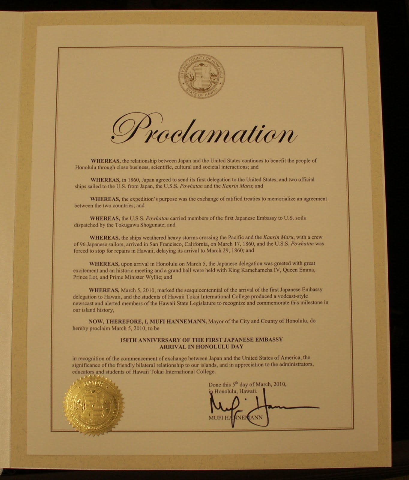 1860: Japanese Embassy to America Visits Hawaii: Honolulu Mayor Issues ...