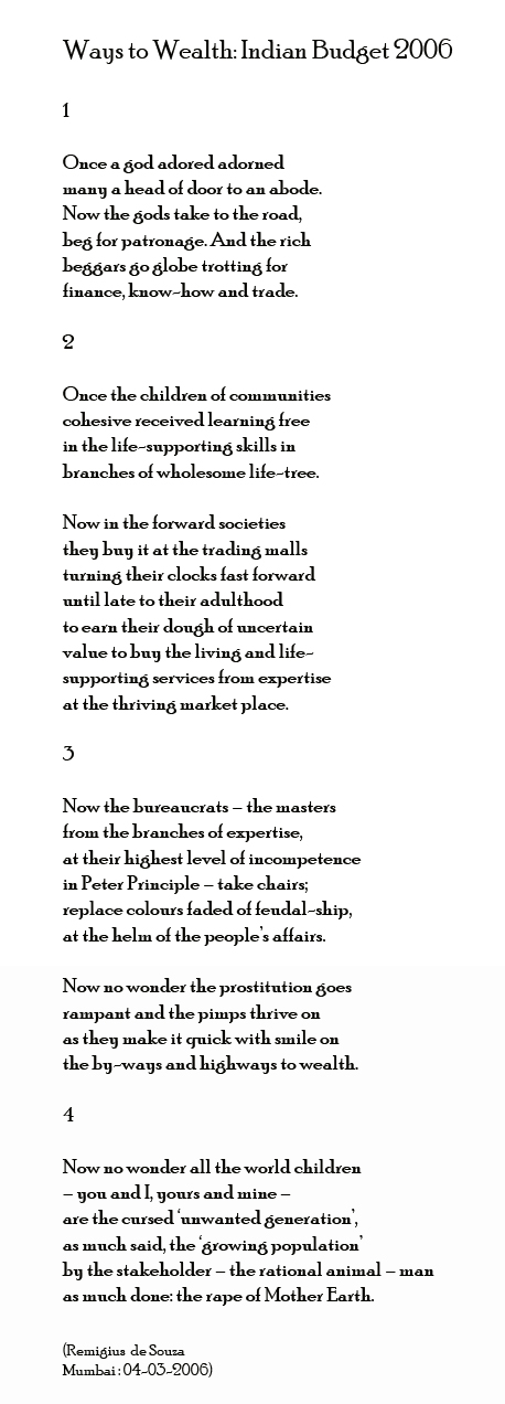 ARCHETYPES INDIA: Ways to Wealth: Indian Budget 2006 (POEM)