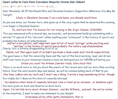 Brain On Funk: Dan Gilbert's Open Letter Captioned