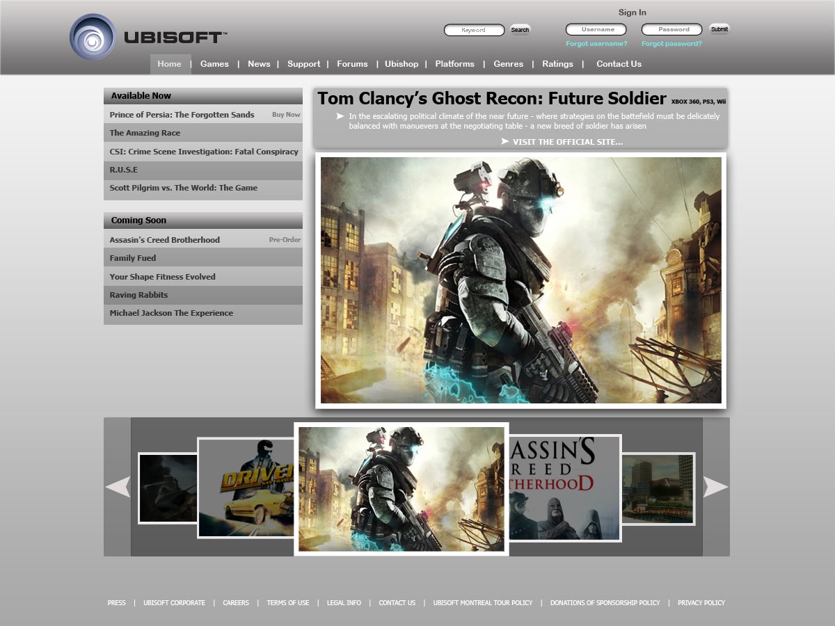 Gallery 91 Inc.: Ubisoft Web Page Mock Ups