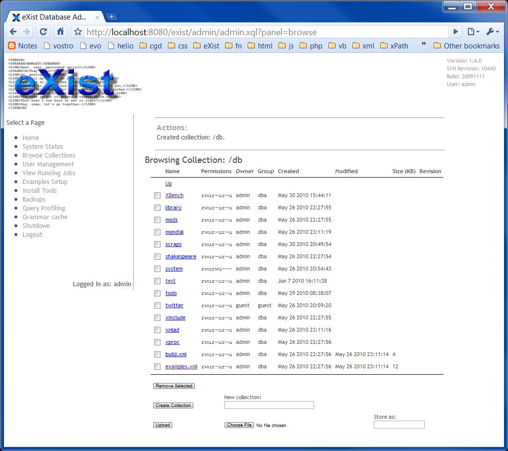 Exist Db Tutorials Upload An Xml File Using The Web Client 