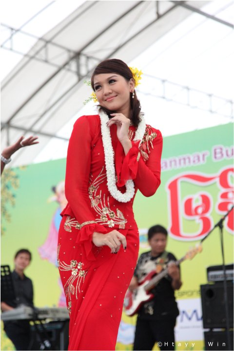 Thet Mon Myint with Red Color Myanmar Thingyan Fashion Dress
