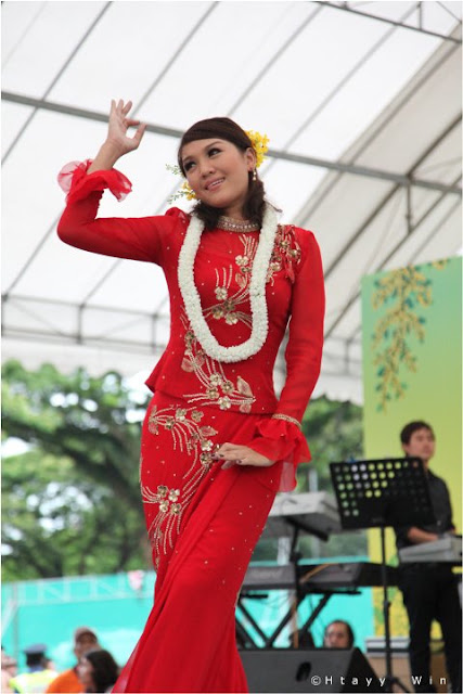 Thet Mon Myint with Red Color Myanmar Thingyan Fashion Dress