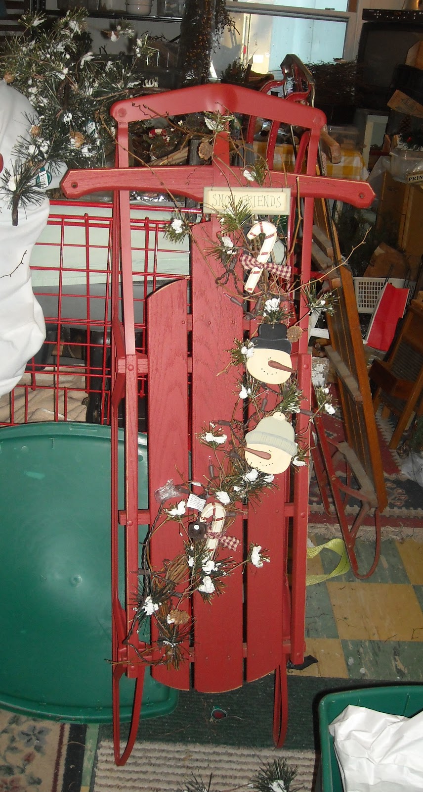 The Vintage Barn: Old Red Sled all decorated for the Holidays!