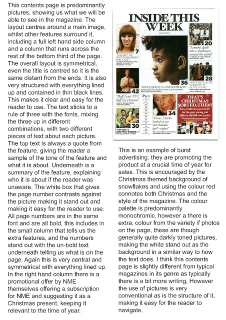 BeccaWhitmore ASMedia Coursework: NME Magazine Analysis - Contents Page