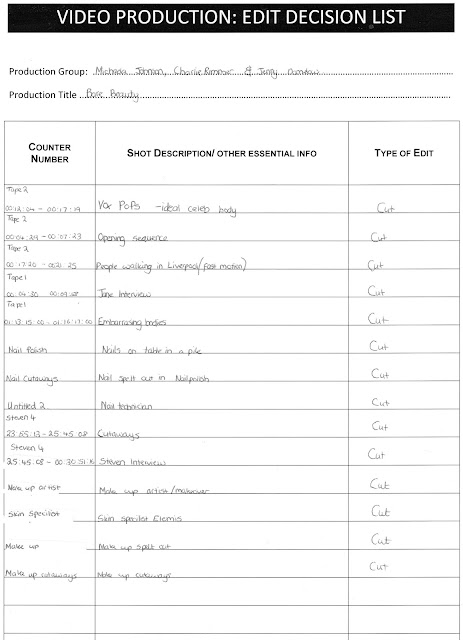 Michaela Johnson A2 Media: Edit Decision List