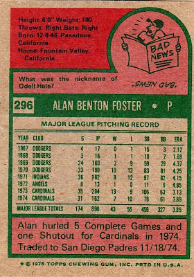 1975 Topps (it's far out, man): #296 - Alan Foster