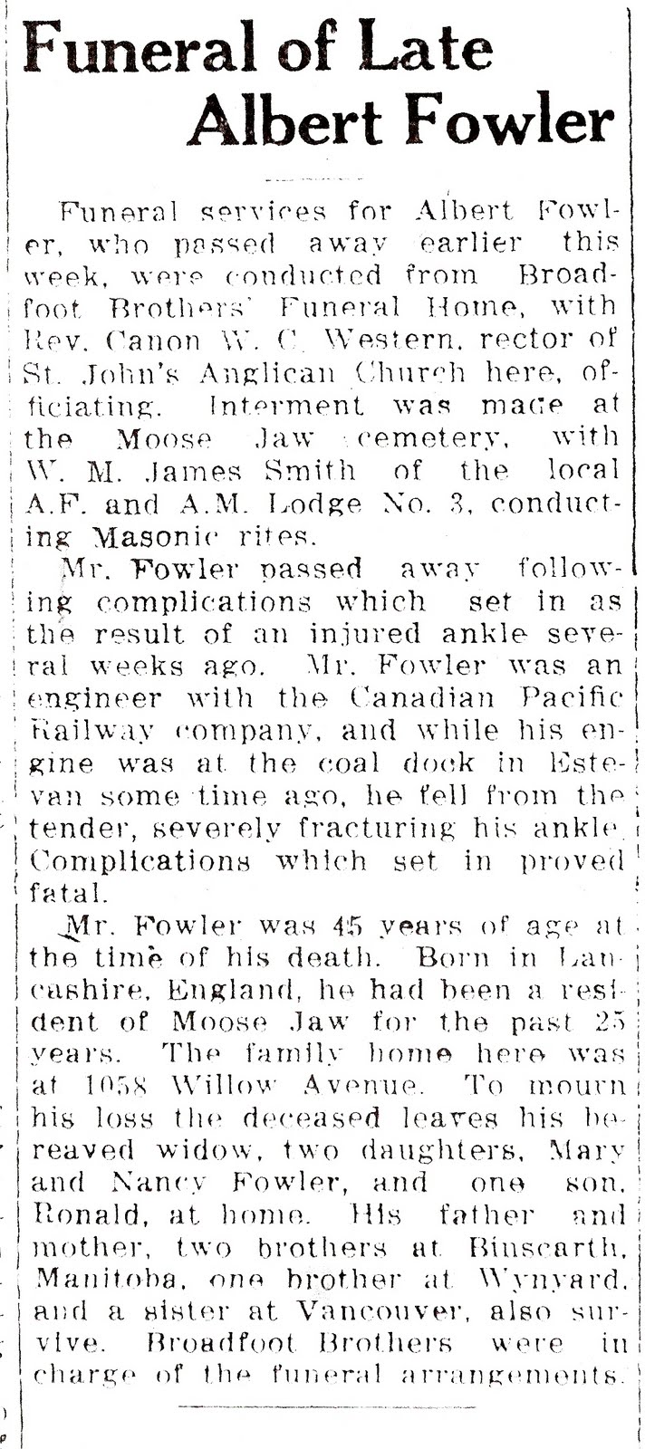 Births, Marriages & Deaths 1889-1969: Albert Fowler MJTH 1935