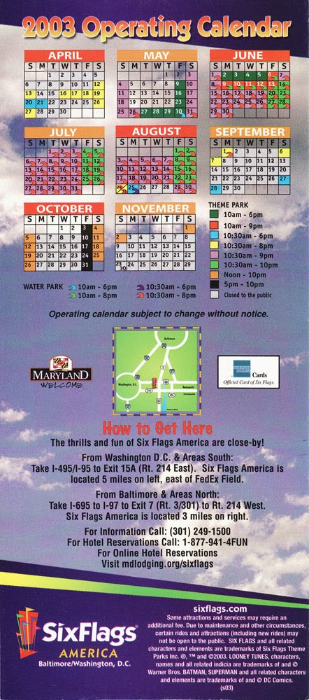 NewsPlusNotes: Sabrina's Brochure Spotlight: Six Flags America 2003