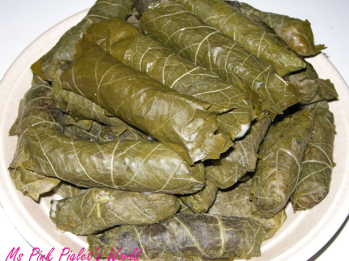 Ms Pink Piglet's World: Stuffed Grape Leaves - Dolmas / Dolmades ...