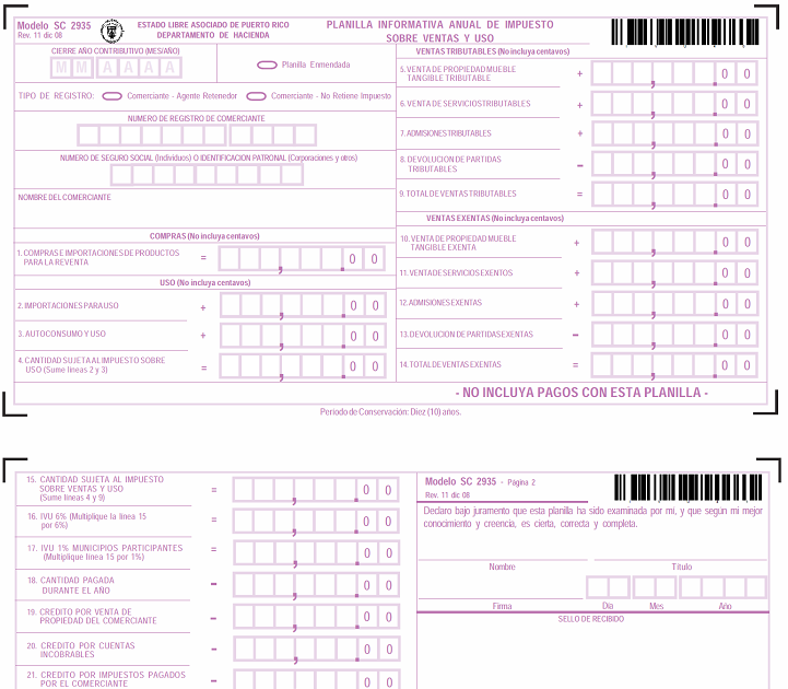 Dantax PR Accounting Service: Planilla Anual IVU (Forma SC 2935)