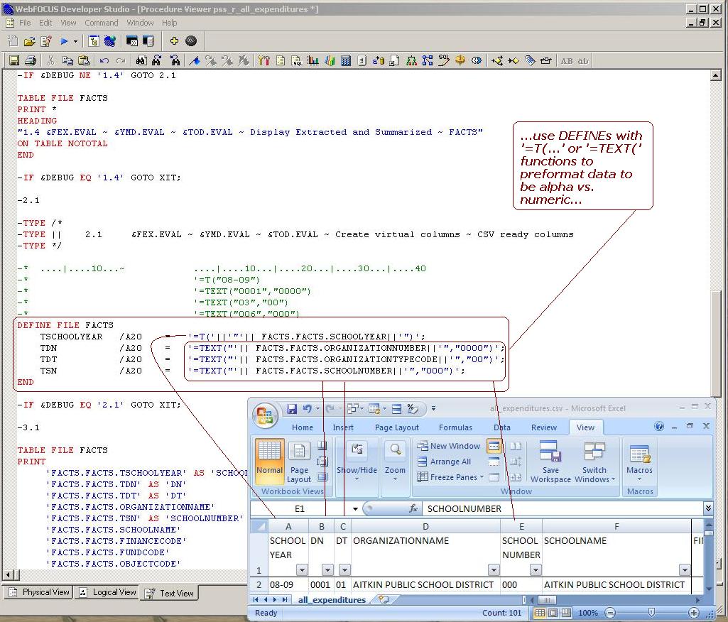 Michael T. Bee [ IT Professional ]: WebFocus ~ preformat CSV output