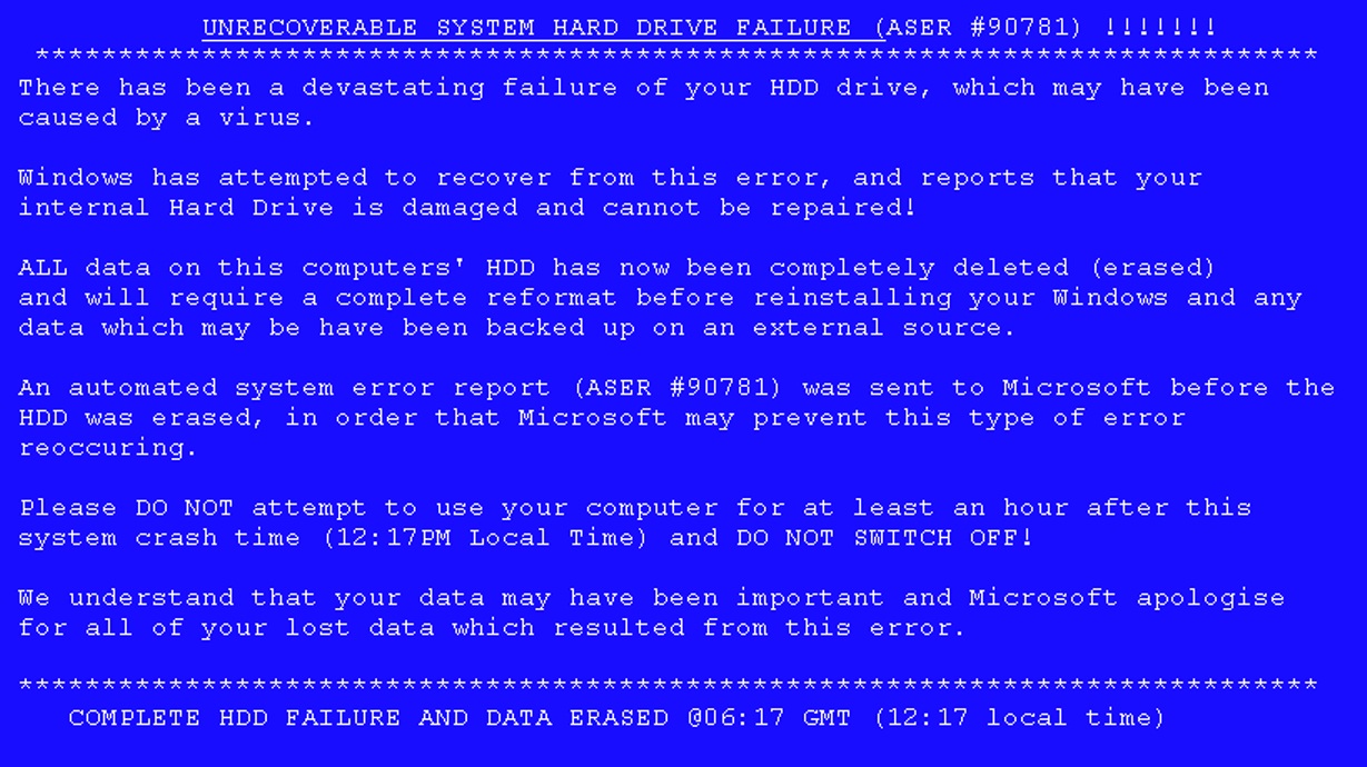 Ote and note: FAKE BLUE SCREEN PRANK
