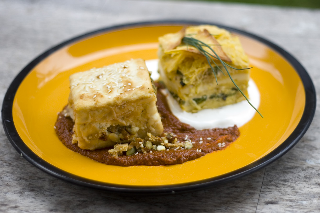 No Face Plate: Chilaquile Pie - awesome with Mole Tofu.