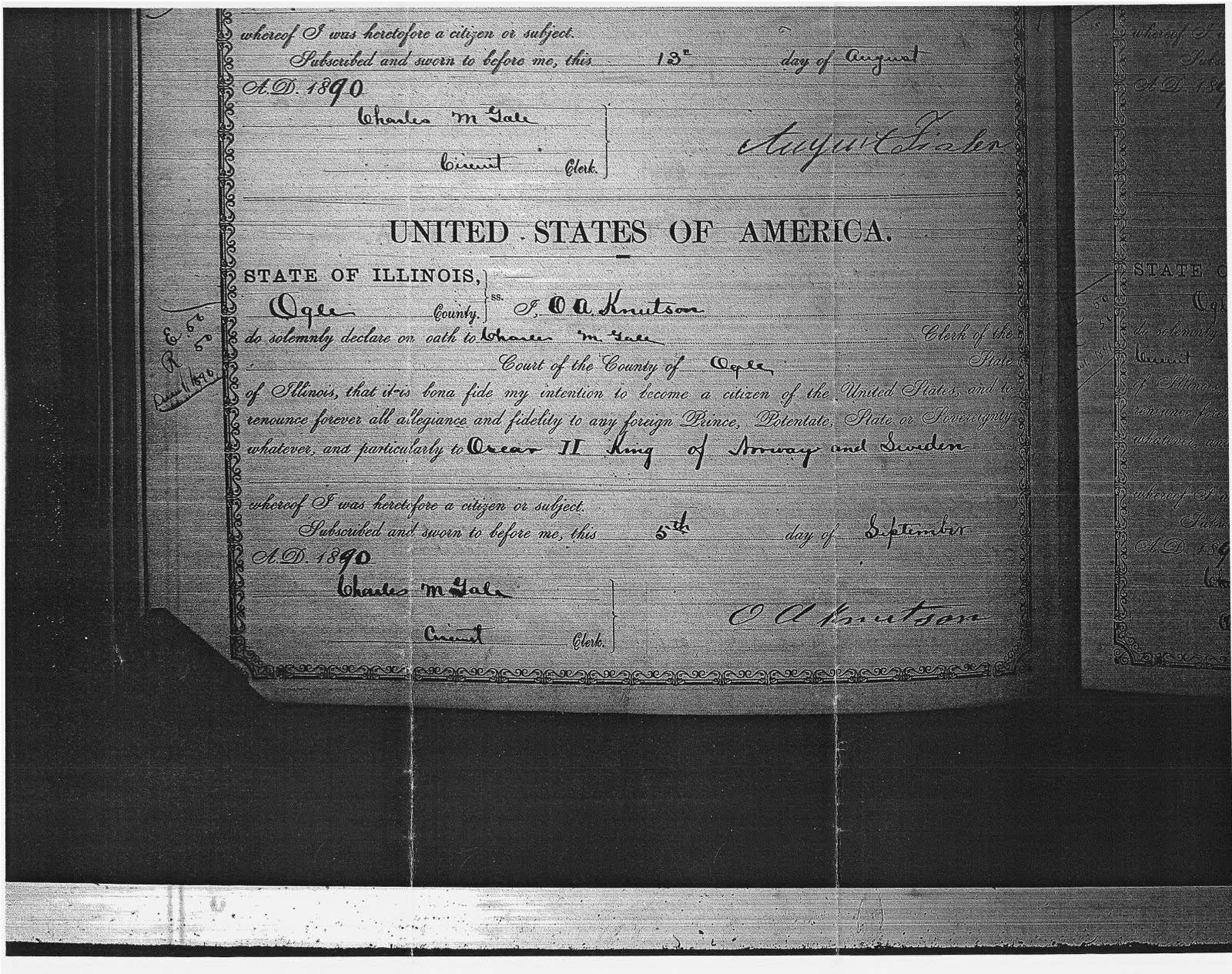 Ole Andreas Knutson - Immigration documents