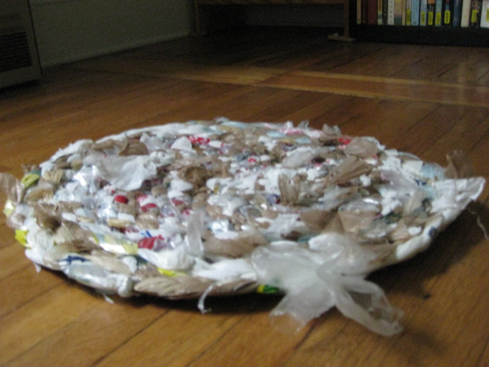 Lint Lips and Lily: plastic bag woven rug in the works!