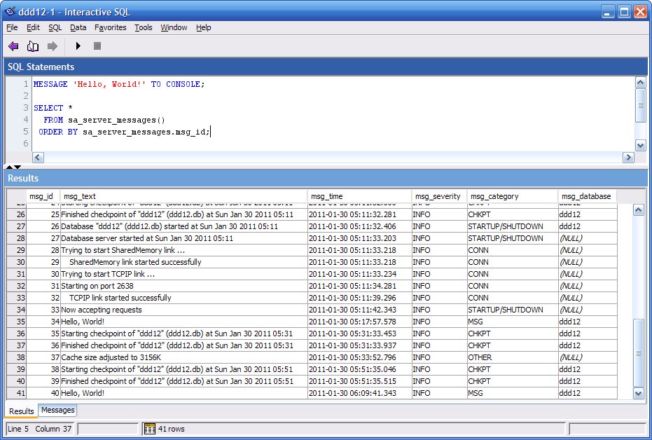 SQL Anywhere: Capturing the Server Console Log