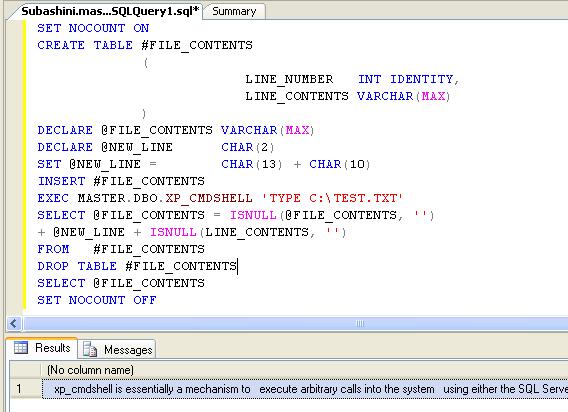 The World Of DBA: Reading a text file using xp_cmdshell