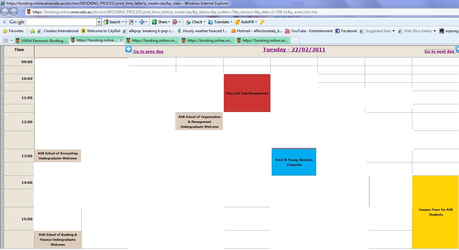 *memory lane*: O week UNSW timetable