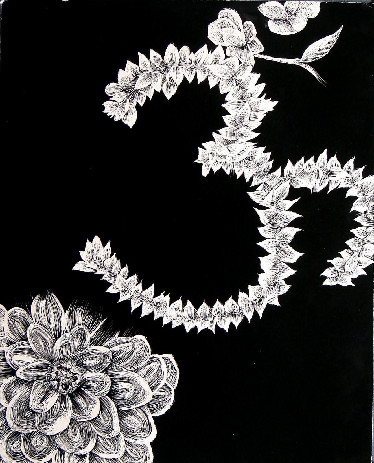 College Art Supplement: Flowers on Boundaries, Medium: Scratchboard ...