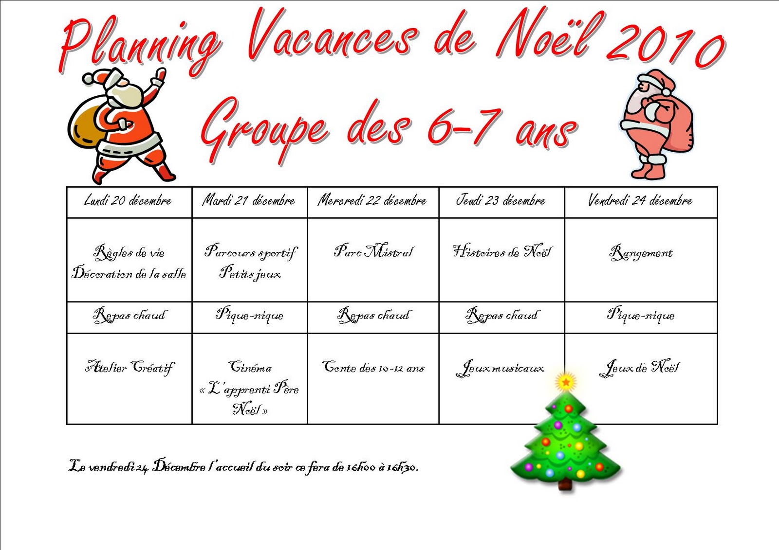 LES MINOTS DE L' ESTAQUE: PLANNING DE NOEL
