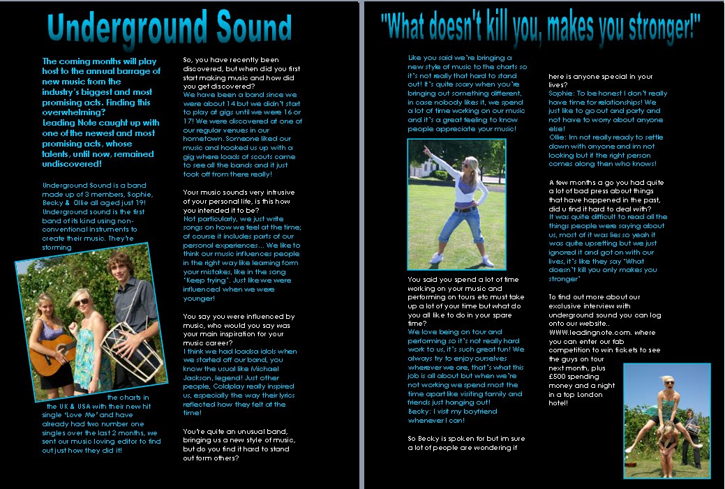 Sophie AS media coursework: Music magazine double page spread
