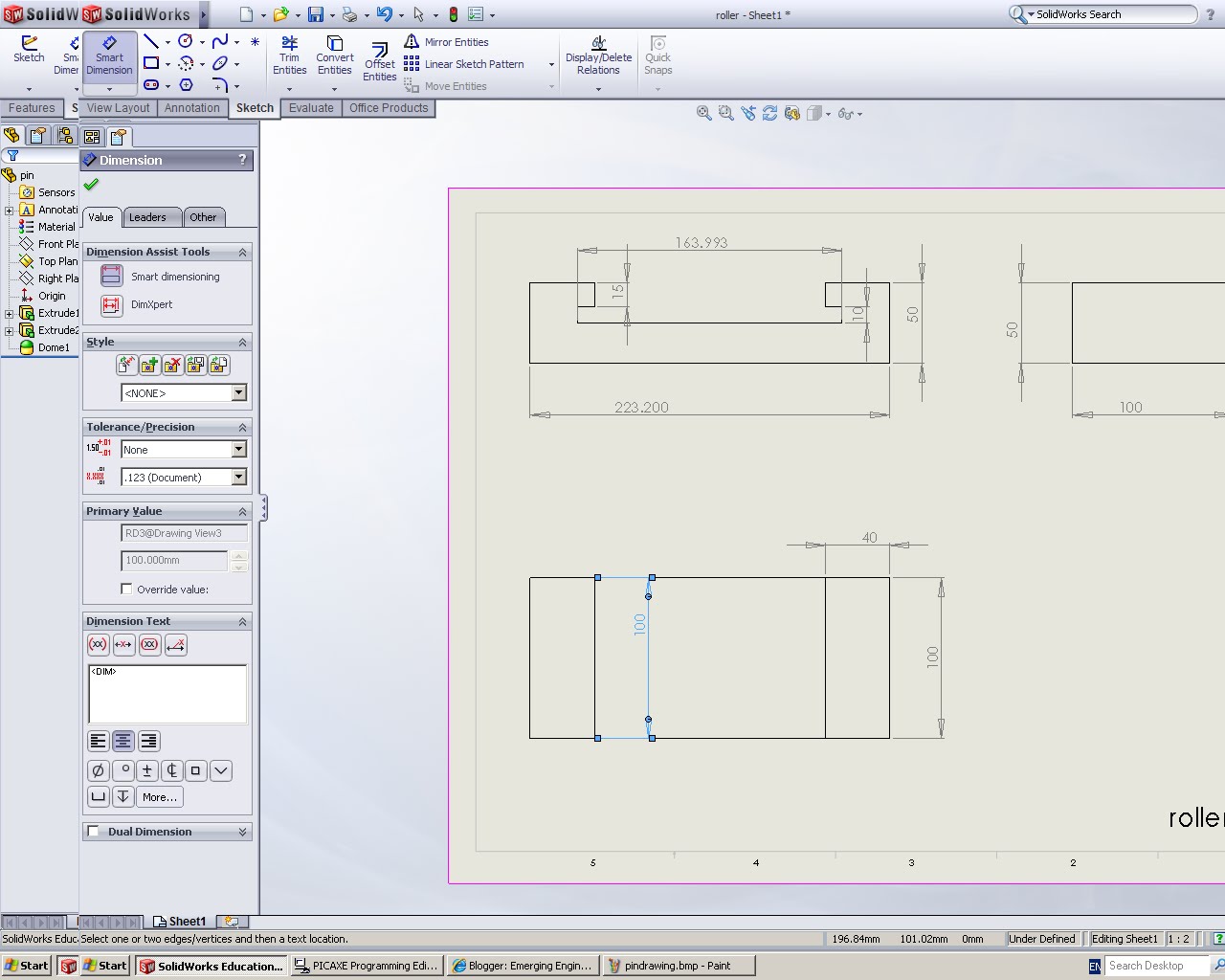 Emerging Engineering Group M: Roller drawing