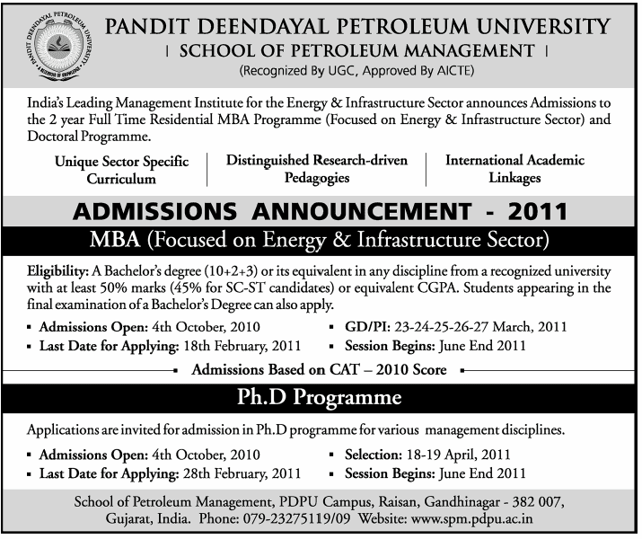 Admision Mantra: Pandit Deendayal Petroleum University,2011