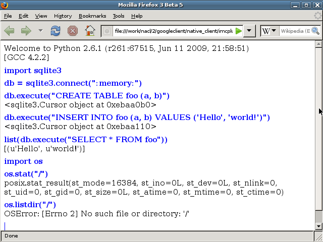 Lacking Rhoticity: Python standard library in Native Client