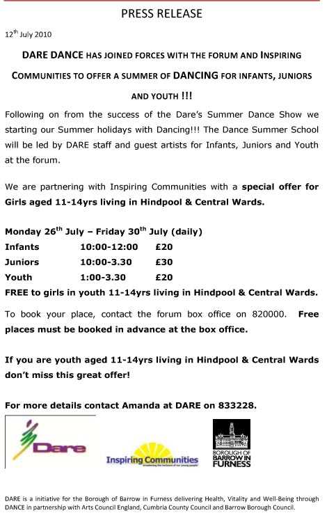 Welcome to the Green Heart Dens blog page.......: DARE DANCE Press Release Welcome to the Green Heart Dens blog page.......: DARE DANCE Press Release