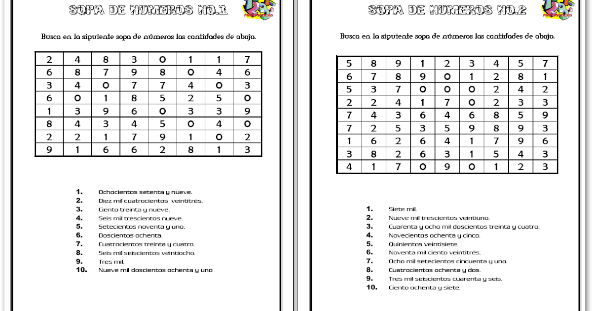 MI RINCÓN EDUCATIVO: SOPA DE NÚMEROS