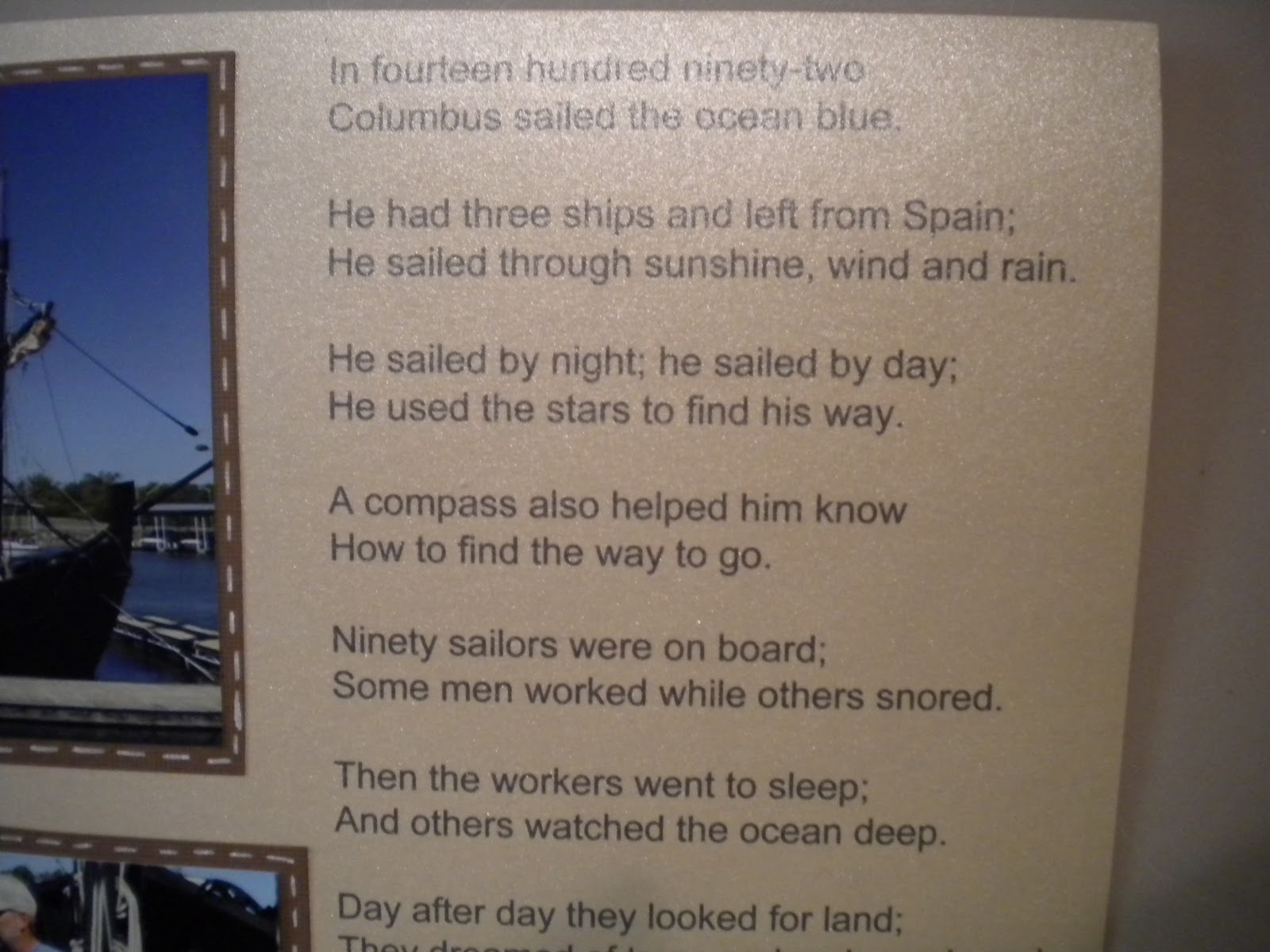 Jean's Crafty Corner: In 1492, Columbus Sailed the Ocean Blue