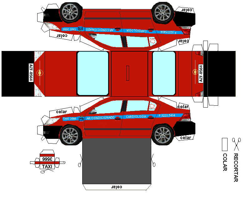 DESENHOS 2D para imprimir ,recortar, colar e montar: TAXI DE PORTO ALEGRE
