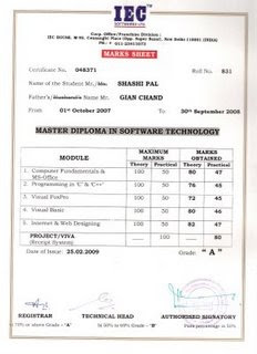 IEC Computer Institute Kumarsain: Mark Sheet