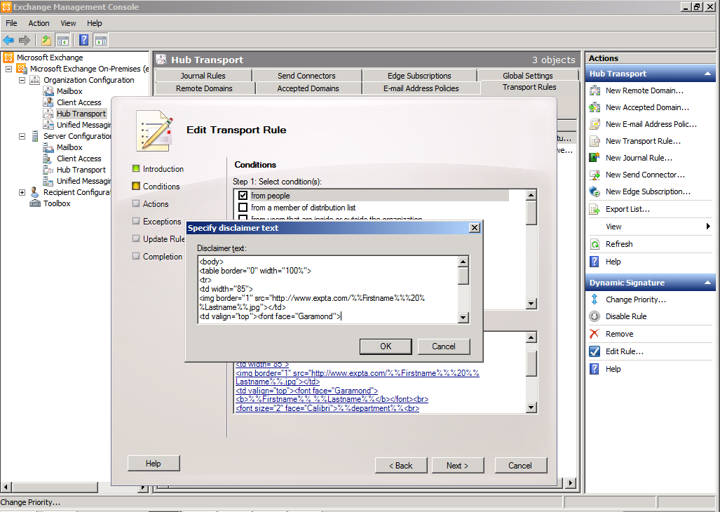 Using Dynamic Signatures in Exchange 2010-Tạo chữ ký html trong ...