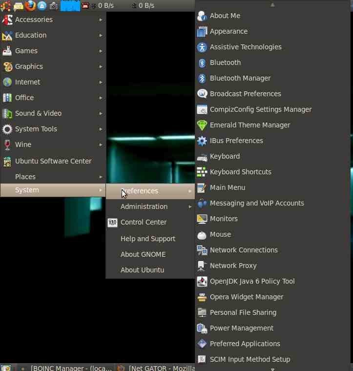 Menu Items in my Ubuntu 10.04 ~ Net Gator