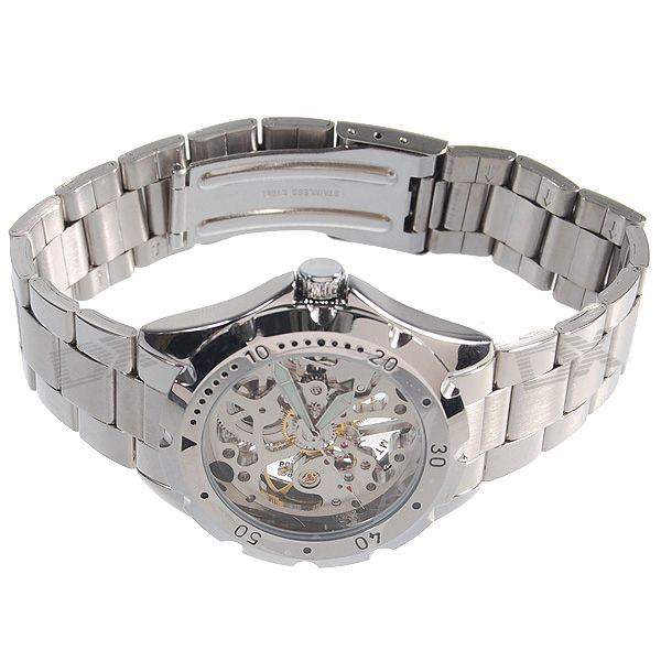 Stylish See-Thru Stainless Steel Semi-Automatic Mechanical Wristwatch DX