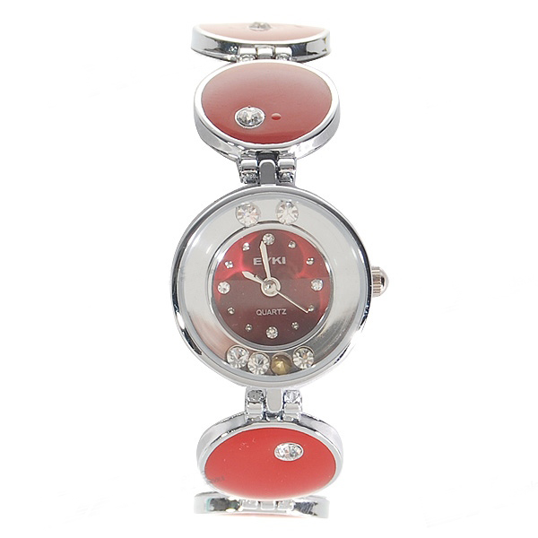 Charming Red Stainless Steel Lady's Crystal Wrist Watch DX