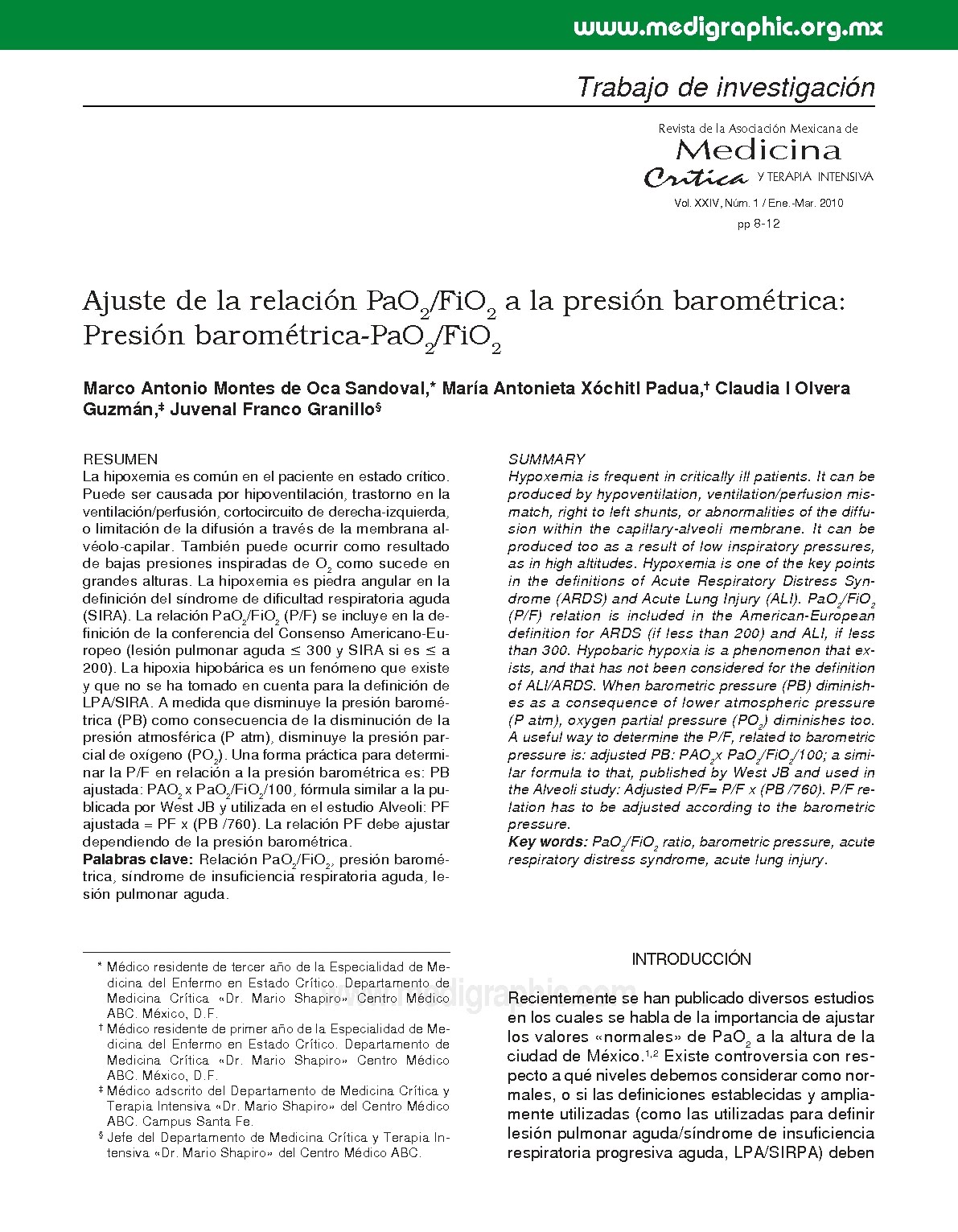 Laboratorio deTerapia Intensiva: Ajuste de la relación PaO2/FiO2
