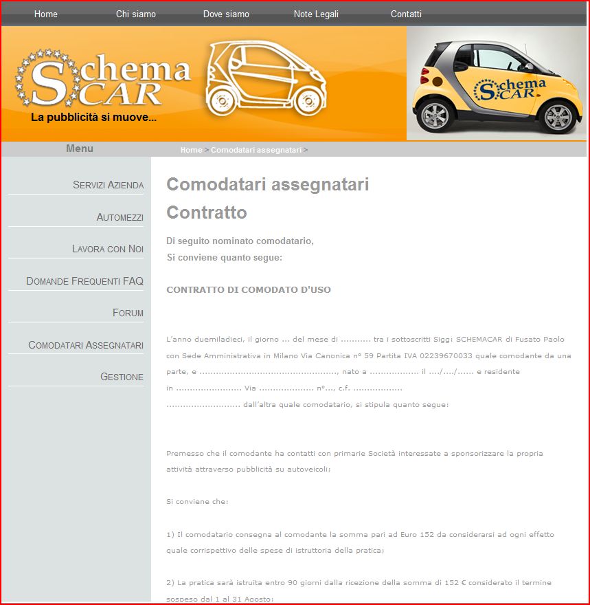 L' articolo uno: Auto in comodato d'uso gratuito