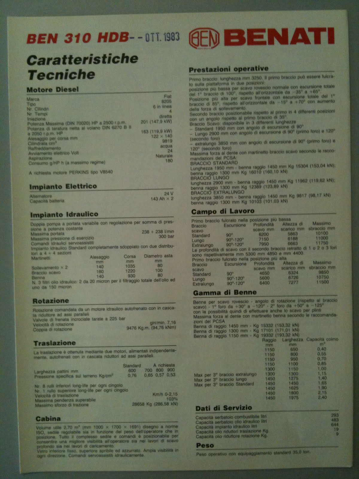 Earthmoving Machinery Sales Brochures: Benati BEN 310 HDB Tech Specs #019