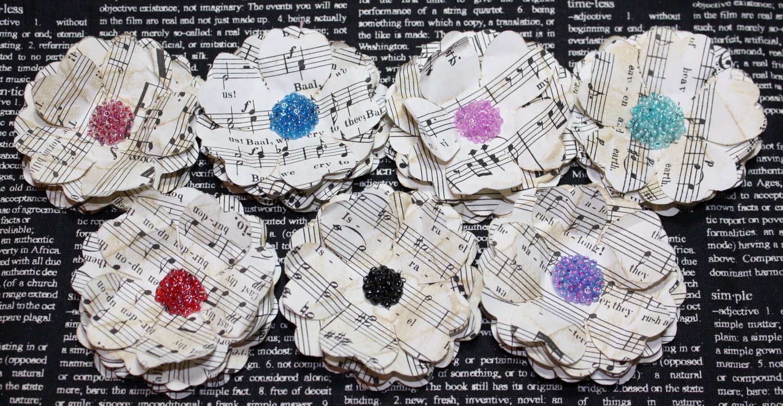 Isa Creative Musings: Music Paper Flowers with Bead Centers