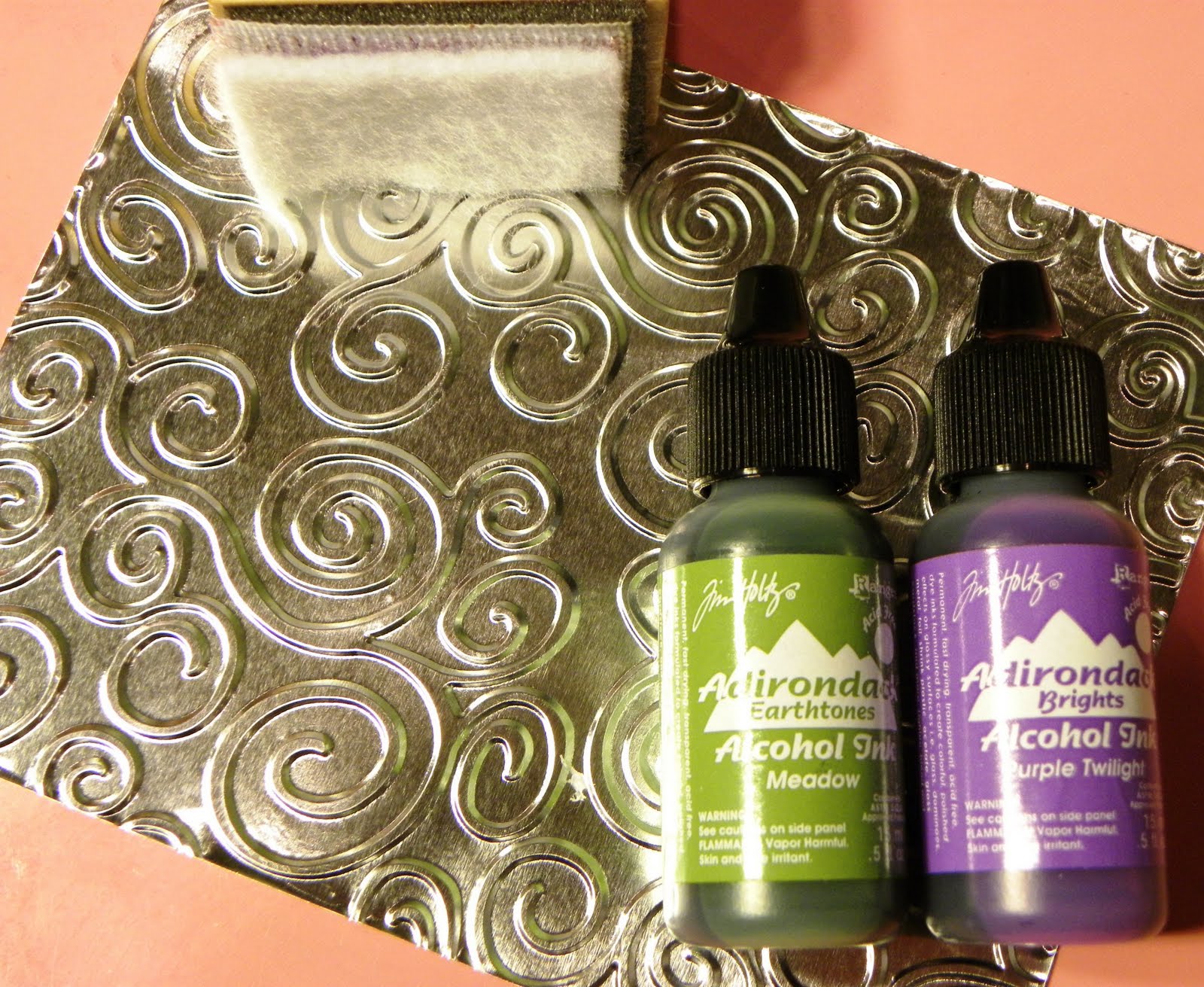 stampingscrapping: Alcohol Ink Resist on Metal with Tim Holtz Texture Fades