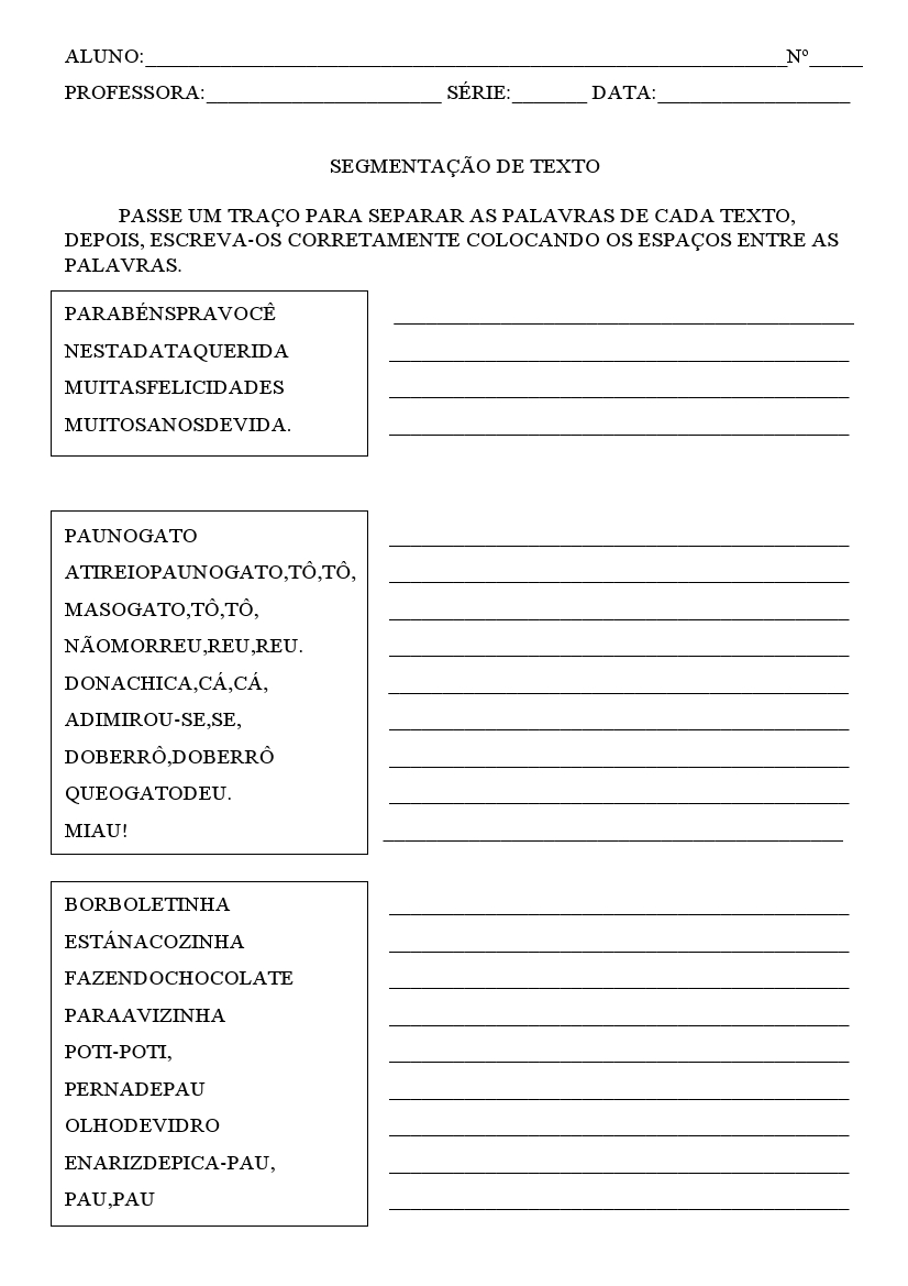 VARAL DE ATIVIDADES: SEGMENTAÇÃO DE PALAVRAS