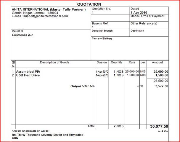Expertise In TALLY: Generation of Quotations in Tally.ERP 9