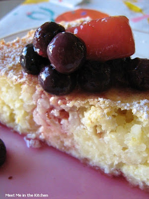 Meet Me in the Kitchen: Rice Pudding Cake with Blueberry-Peach Compote