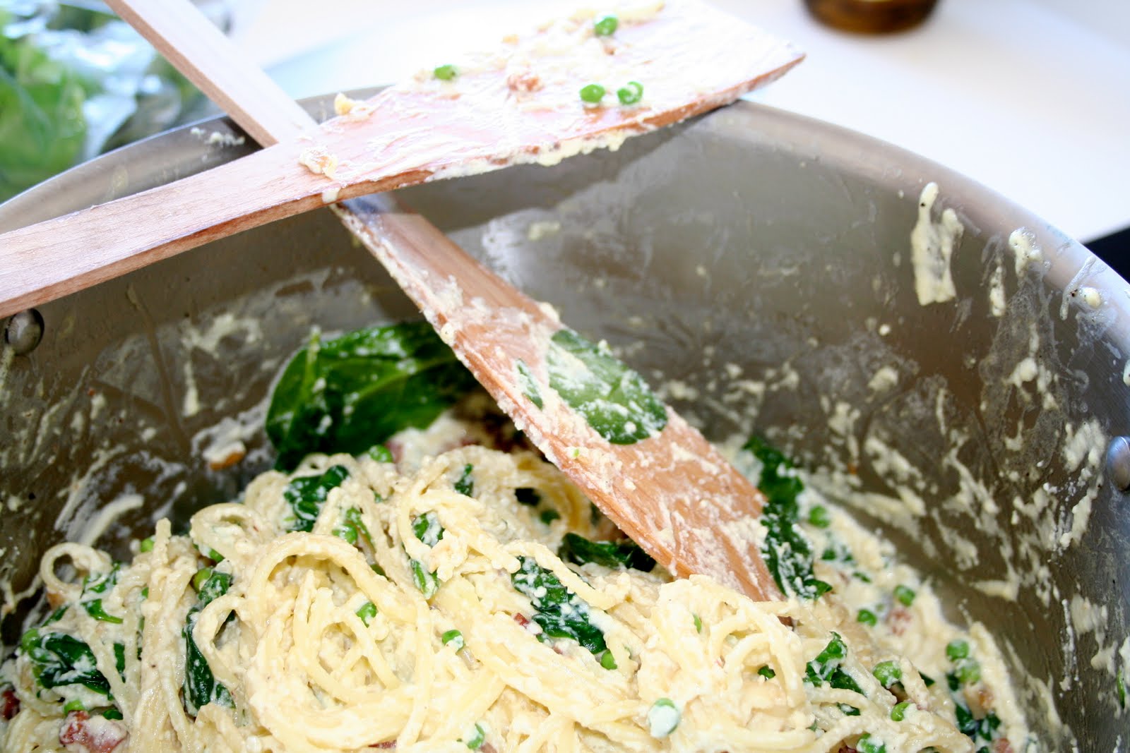Pancetta Carbonara with Fresh Baby Spinach
