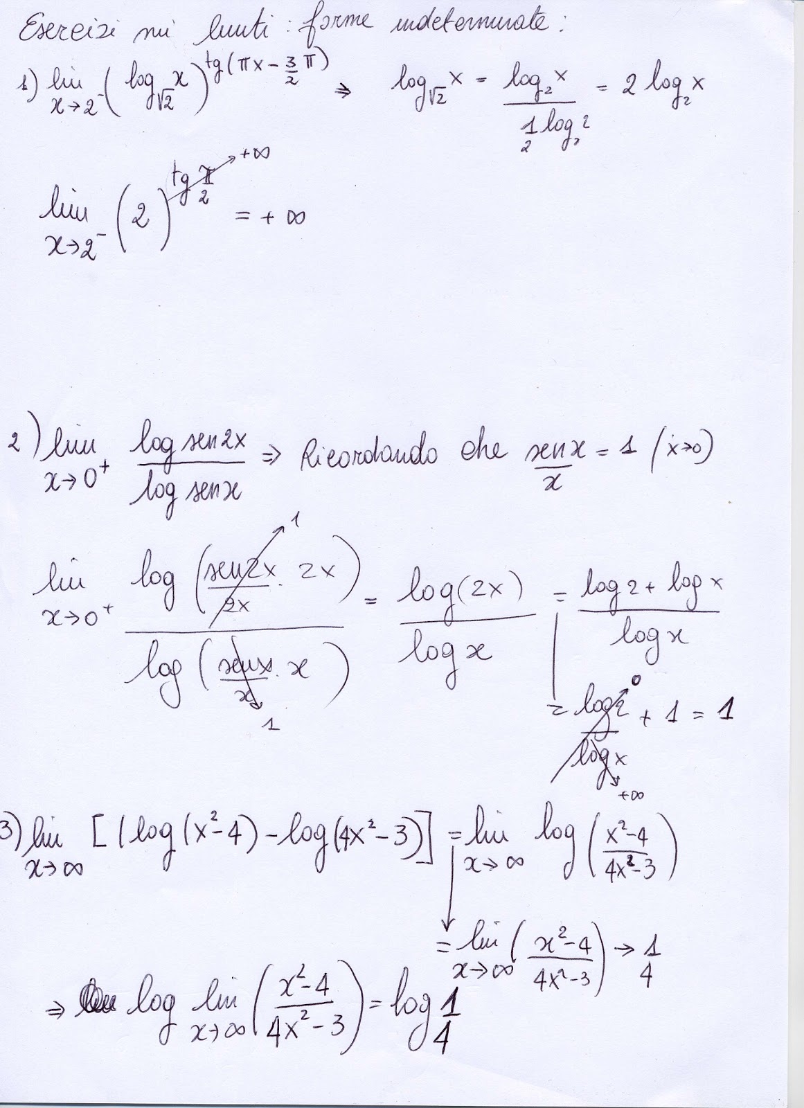 ilsecchione: esercizi sui limiti: forme indeterminate e limiti notevoli