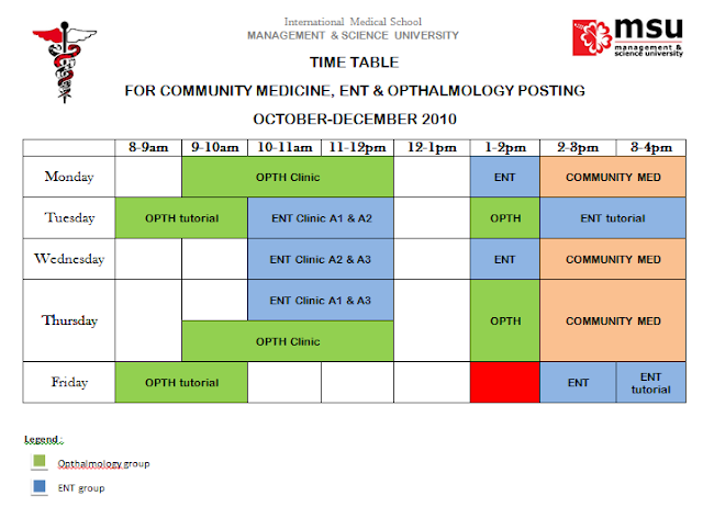 MBBS IMS MSU - Shah Alam Campus: Time table for COMMUNITY MED, ENT ...