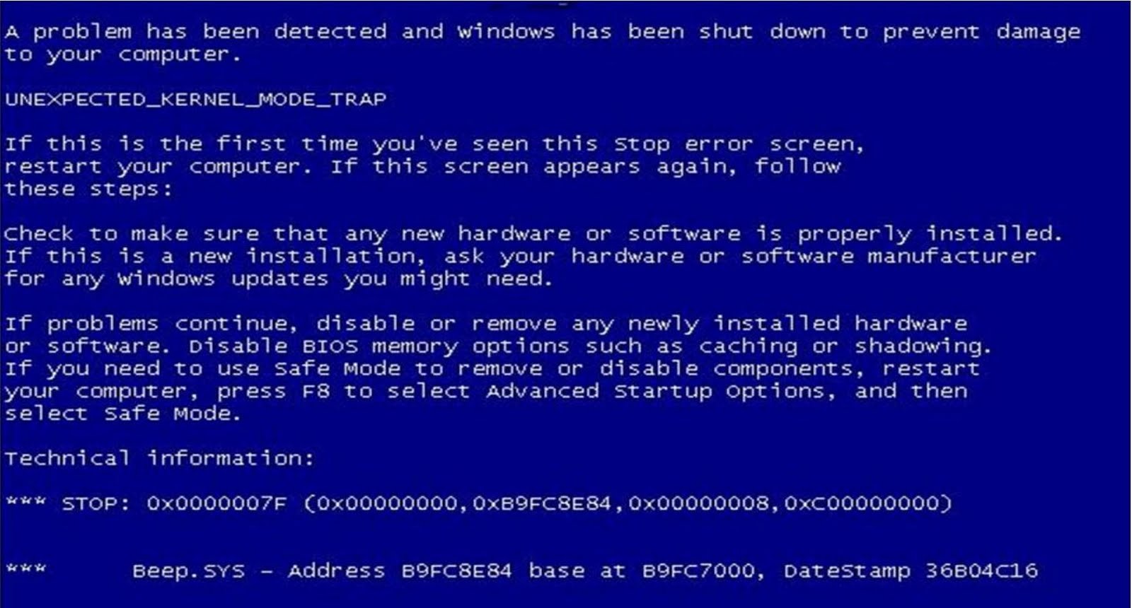 TECHIES: Stop 0X0000007F UNEXPECTED_KERNEL_MODE_TRAP